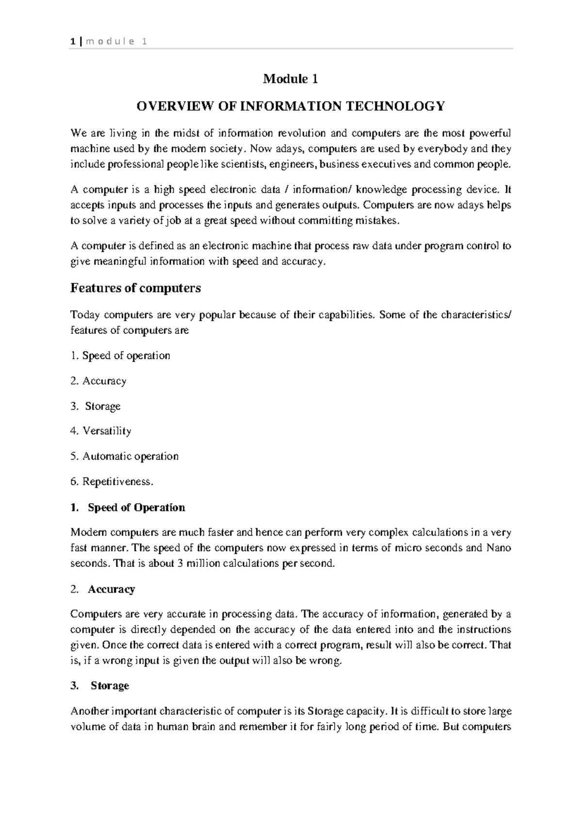 Module 1 Informatics - Module 1 OVERVIEW OF INFORMATION TECHNOLOGY We ...