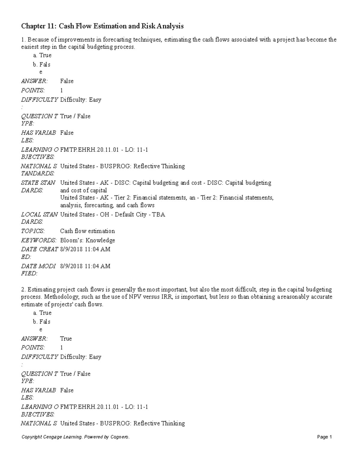 Chapter 11 Cash Flow Estimation and Risk Analysis - Because of ...