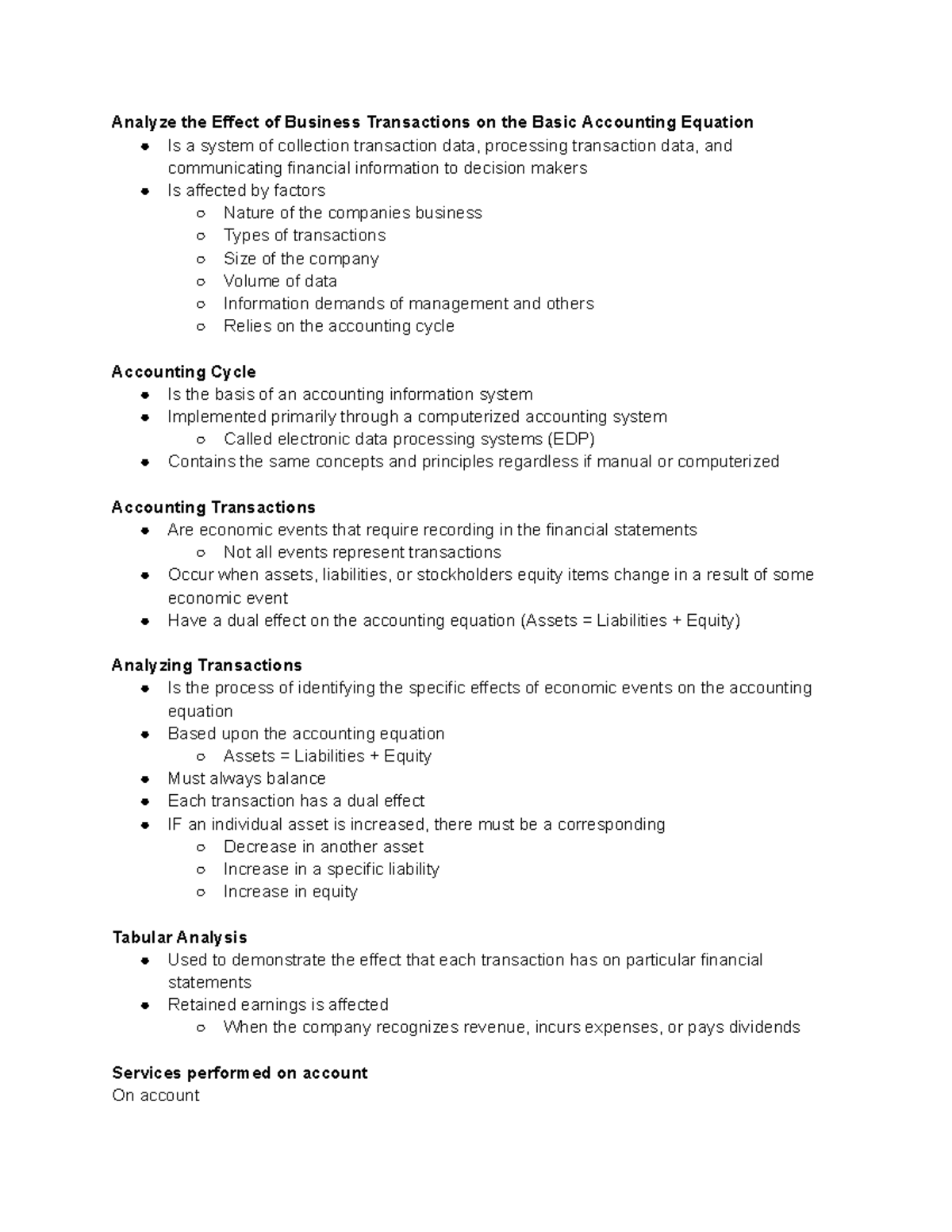 Chapter 3 Notes - Analyze the Effect of Business Transactions on the ...