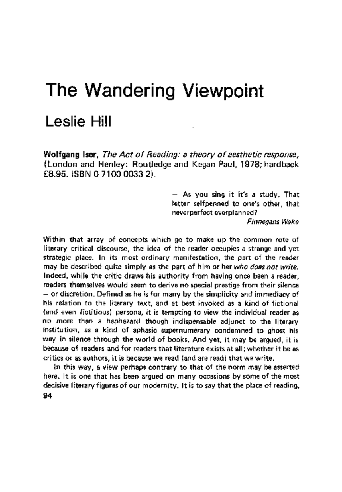 Concept Paper Sample - The Wandering Viewpoint Leslie Hill Wolfgang ...