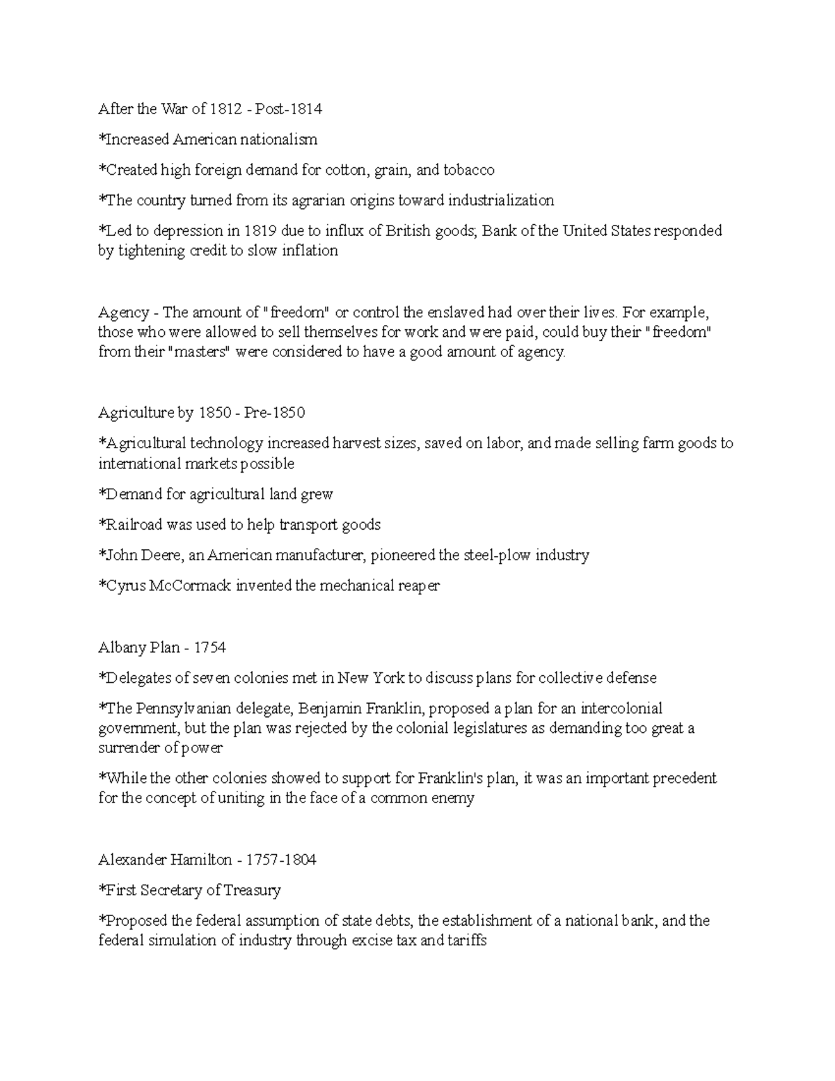 Note 31 - lecture notes - After the War of 1812 - Post- *Increased ...