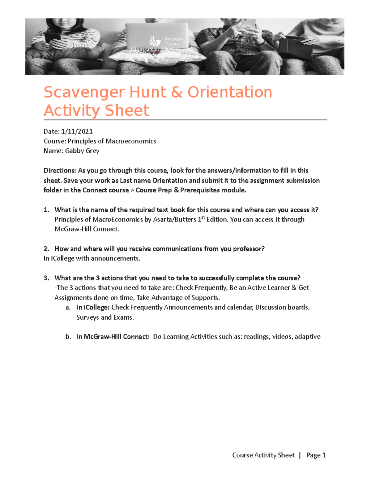 Aysps ECON Scavenger Hunt & Orientation Activity Sheet - Scavenger Hunt ...