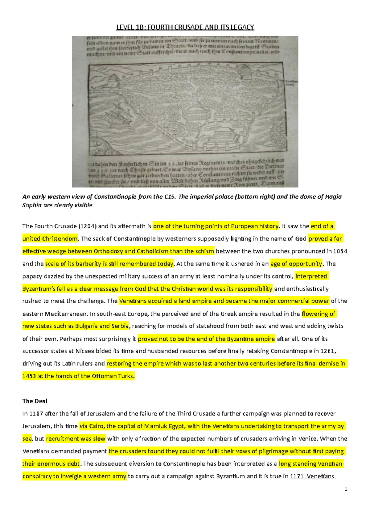 Semester 2 year 2 History seminar 4 4th Crusade worksheet - LEVEL 1B ...