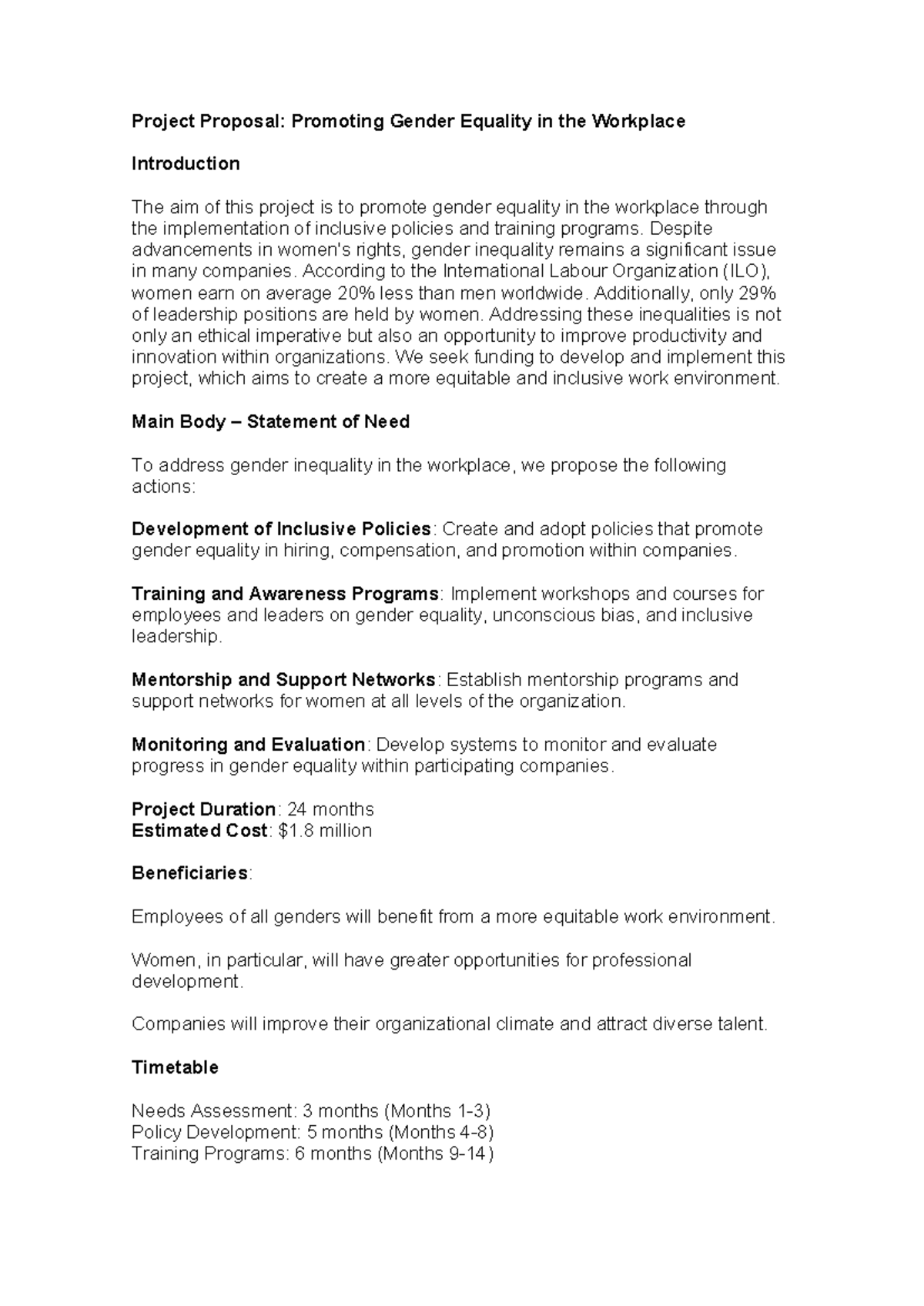 Project Proposal - asi es - Project Proposal: Promoting Gender Equality ...