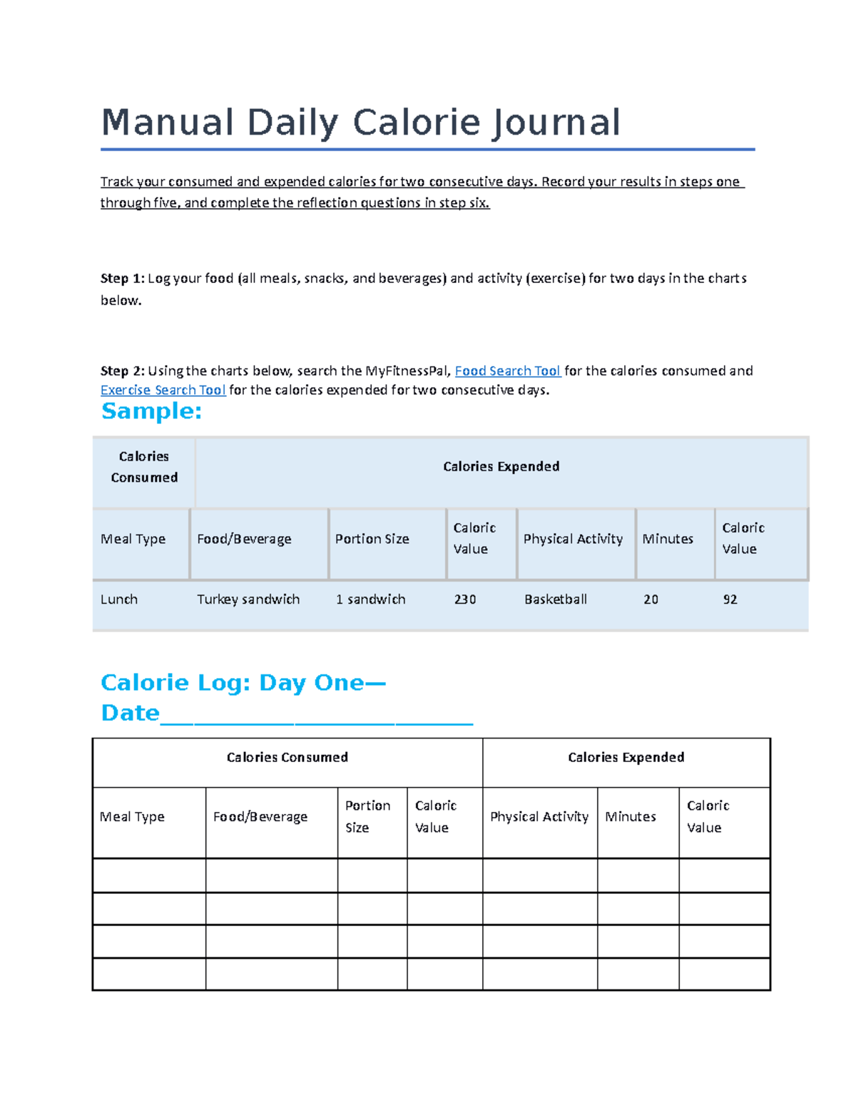 03 04 Manual - flvs - Manual Daily Calorie Journal Track your consumed ...