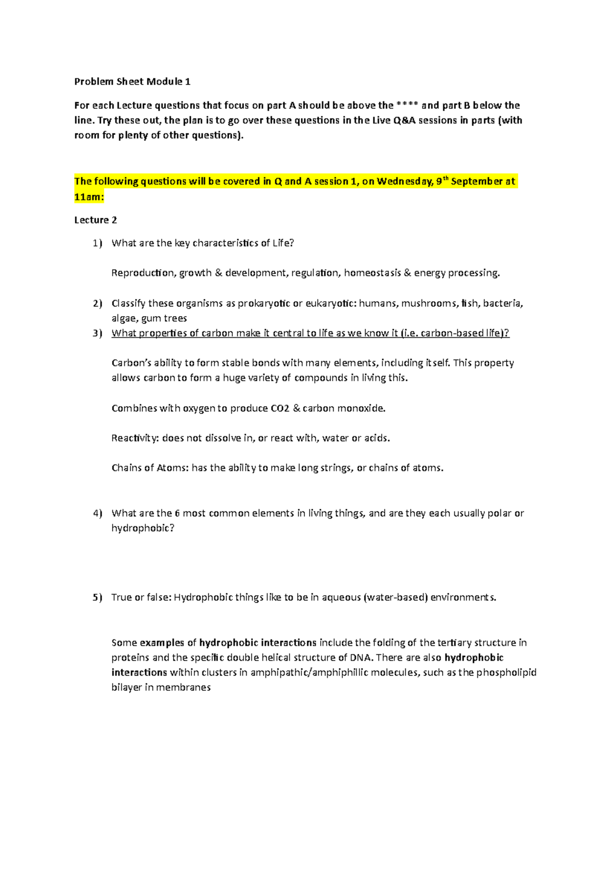 Practice Questions Mod 1 - Problem Sheet Module 1 For each Lecture ...