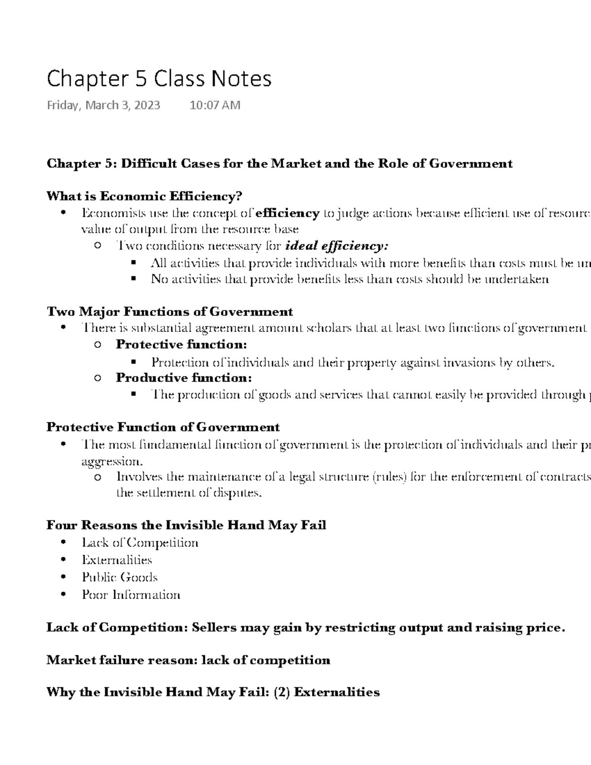 Chapter 5 Class Notes - ECON - Chapter 5: Difficult Cases for the ...
