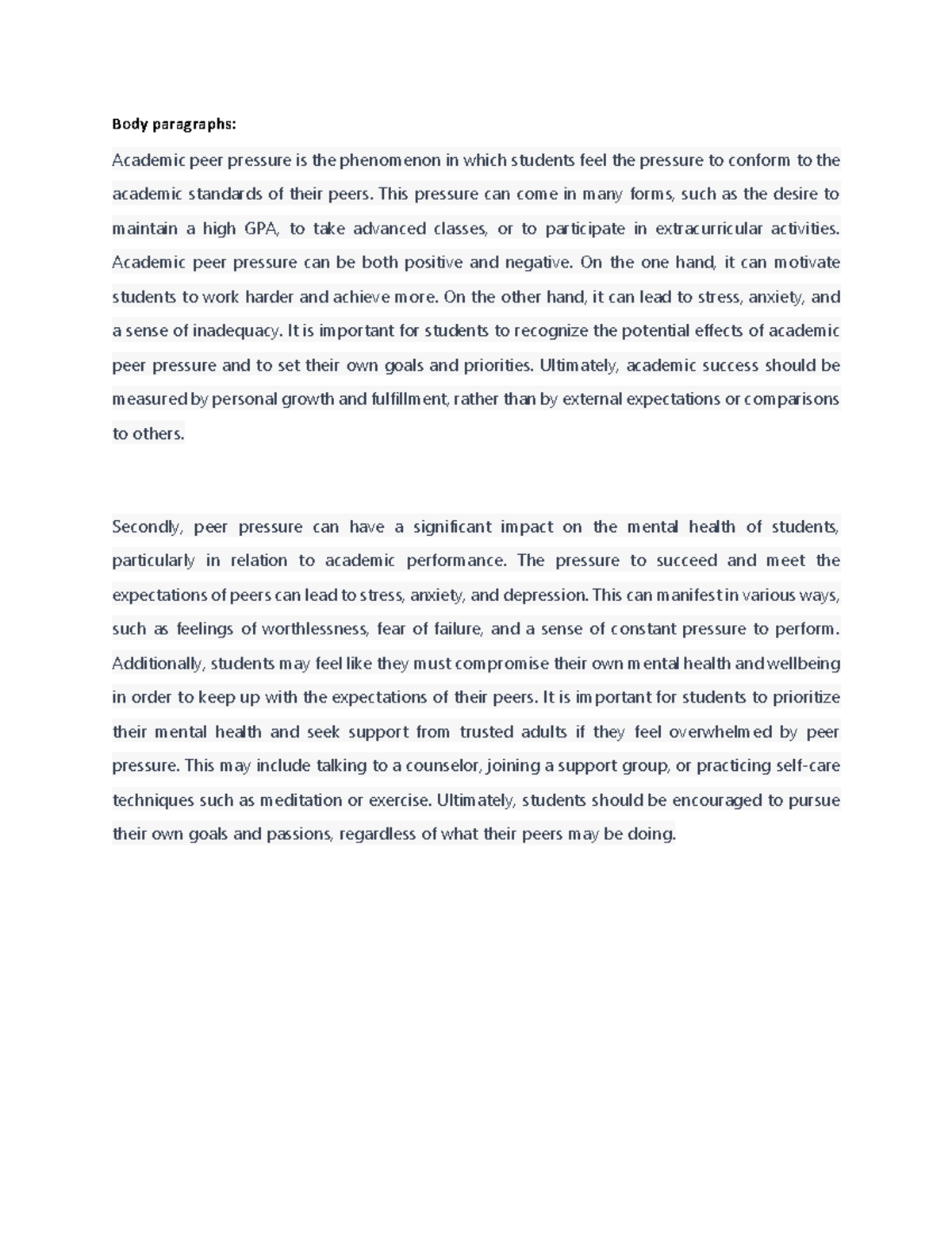 Skills for Uni - Body Paragraphs - Body paragraphs: Academic peer ...