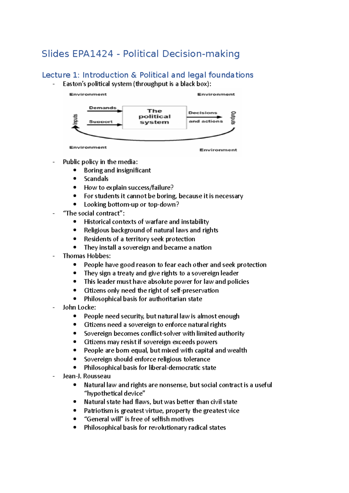 Slides EPA1424 - Rousseau Natural law and rights are nonsense, but ...
