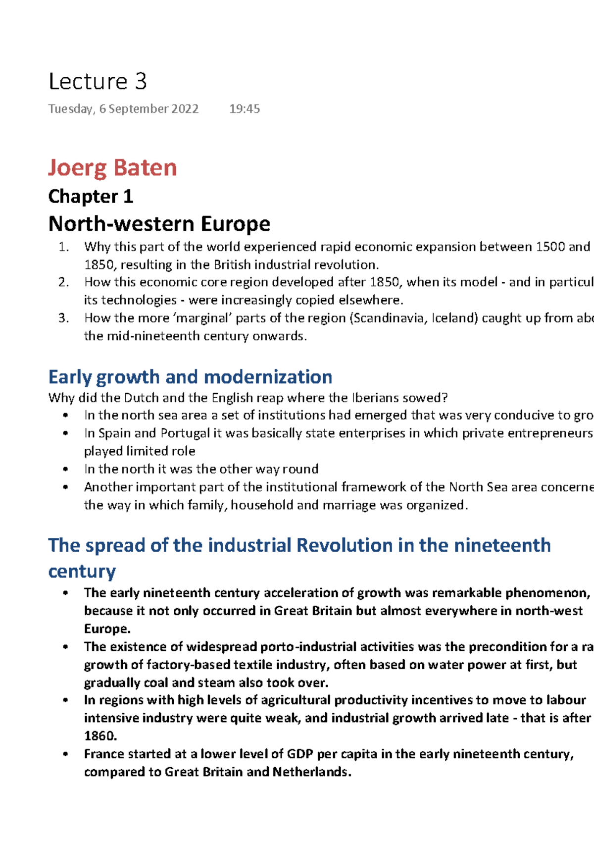 Lecture 3 - Chapter 1 - A History of the Global Economy - Joerg Baten Chapter 1 North-western ...