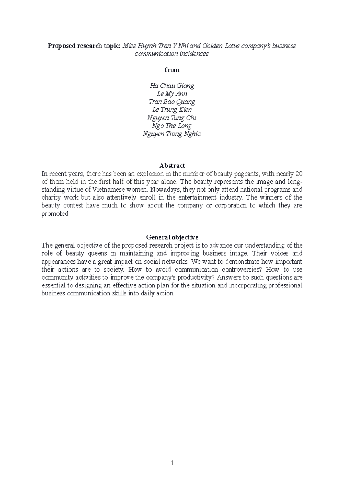 Proposal BC 30 10 - jlnljnn - Proposed research topic: Miss Huynh Tran ...