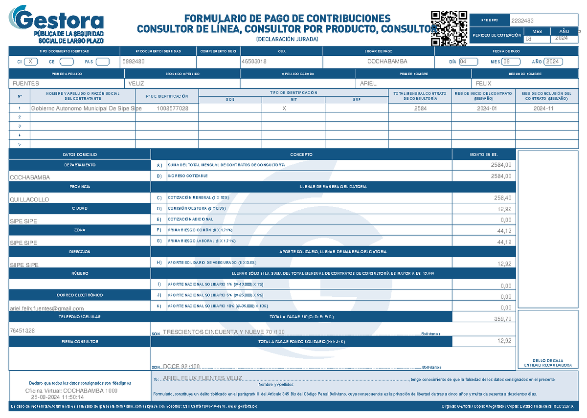 Formulario Pago 2232483 - FORMULARIO DE PAGO DE CONTRIBUCIONES ...