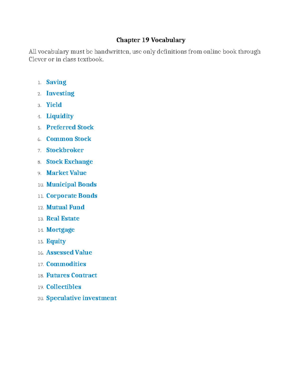 Chapter 19 Vocabulary - Chapter 19 Vocabulary All vocabulary must be ...