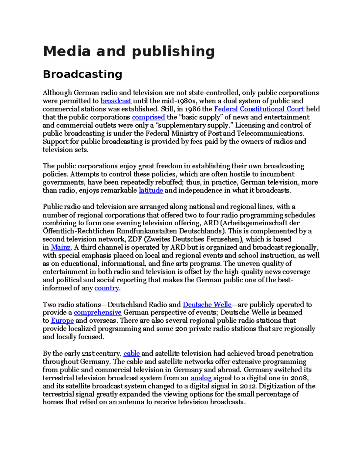 Germany Media and publishing - Media and publishing Broadcasting ...