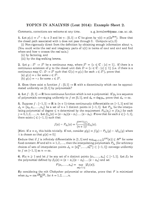 Topics in Analysis 2013-2014 Example Sheet 3 - TOPICS IN ANALYSIS (Lent ...