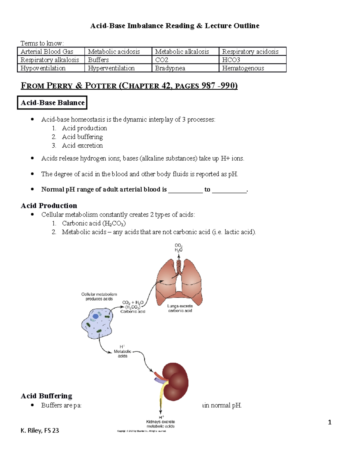 ABG reading and lecture outline FS23 - Acid-Base Imbalance Reading ...