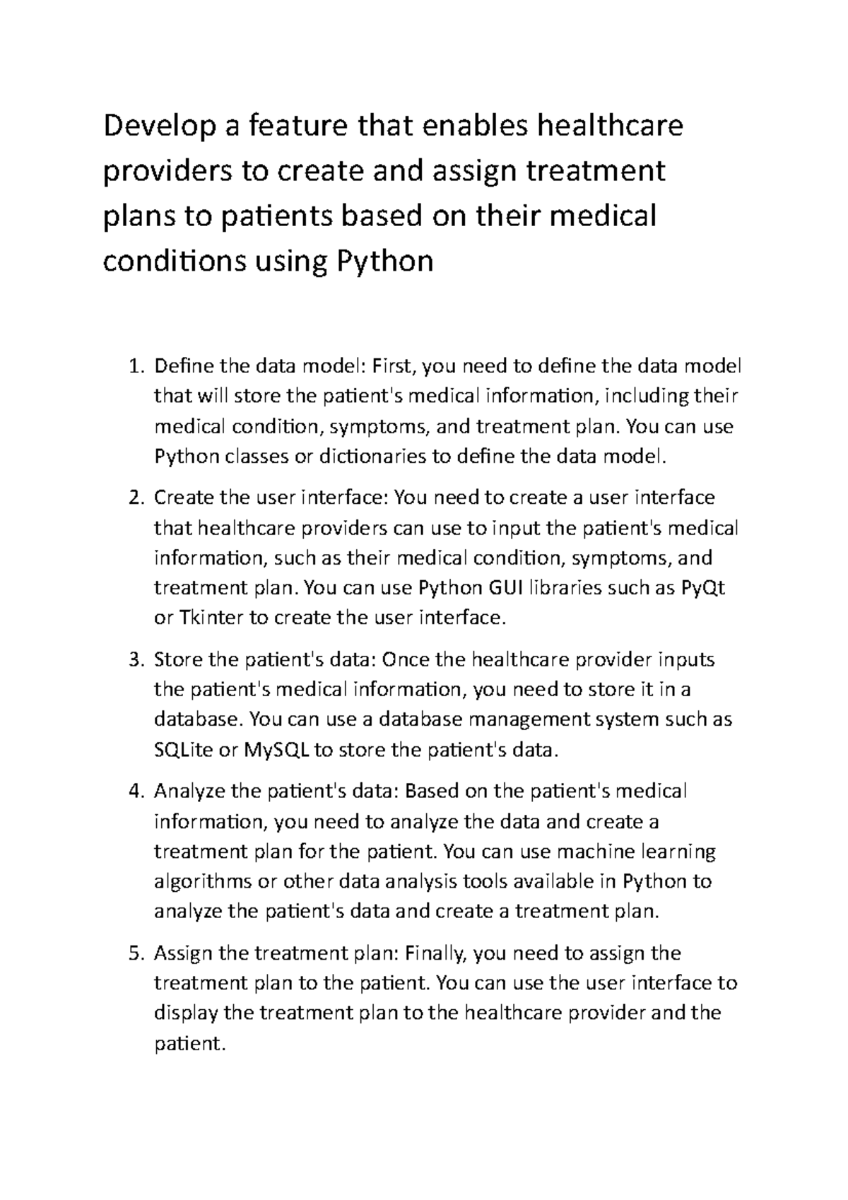 Develop a feature that enables healthcare -python - Develop a feature ...