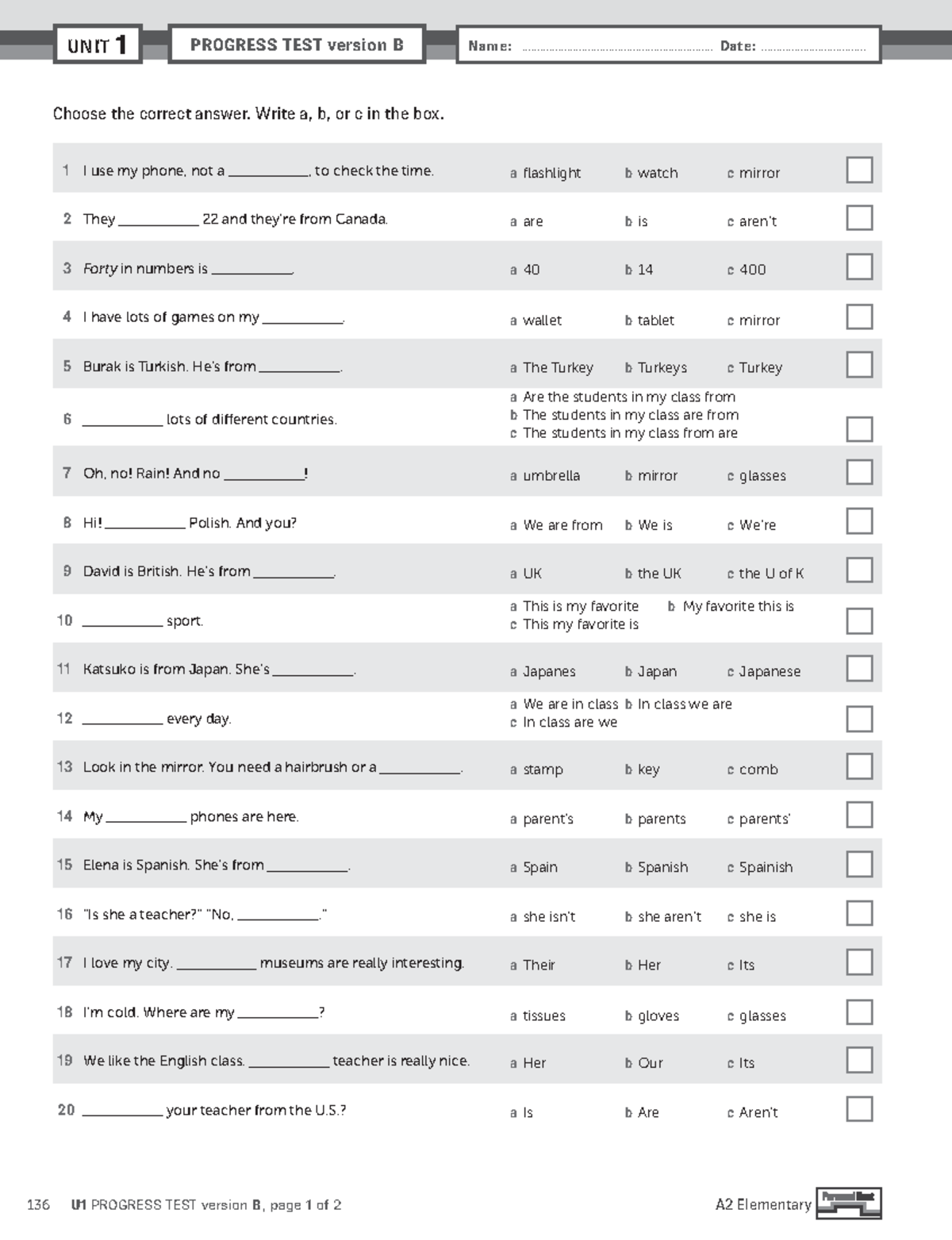 Final Review - e2e - Choose the correct answer. Write a, b, or c in the ...