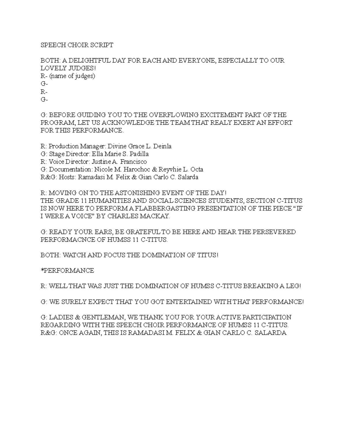 Speech Choir Script - What is your monthly budget? A monthly budget is ...