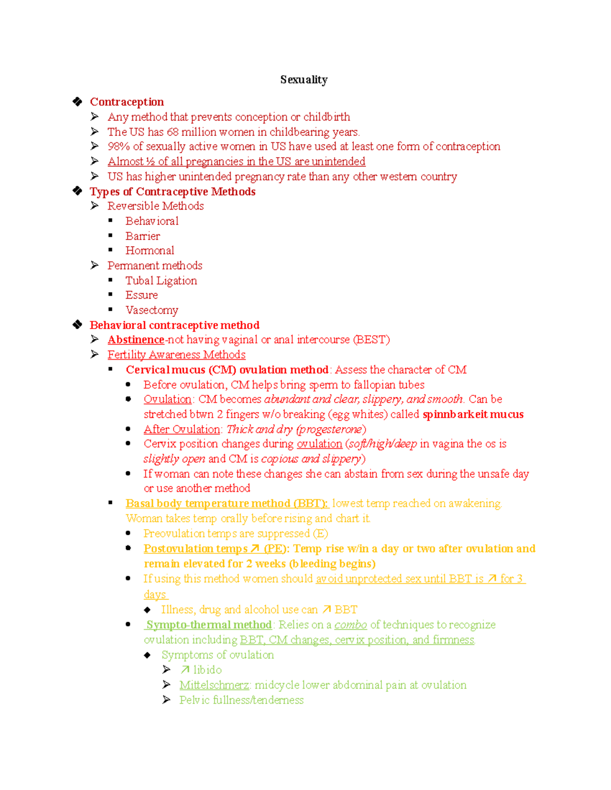 Sexality Notes - Contraceptives, Sexual dysfunction - Sexuality ...