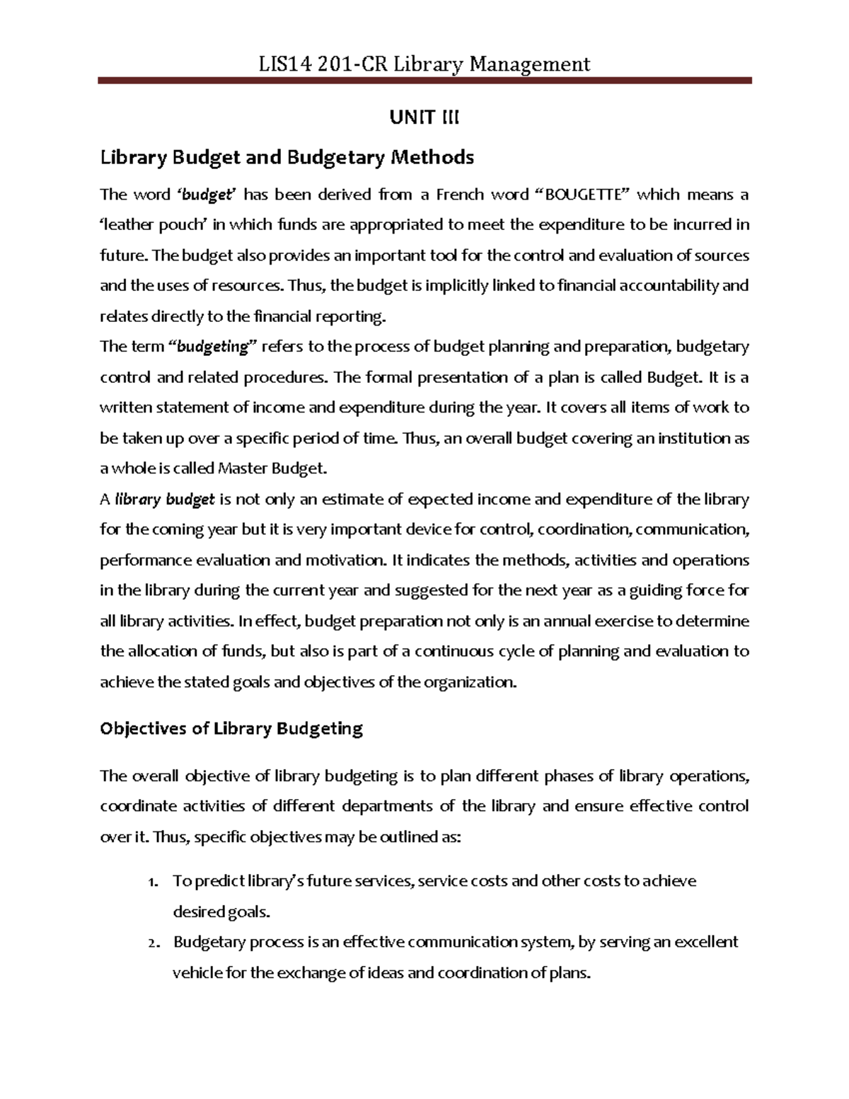 Library Budget and Budgetary Methods - LIS14 201-CR Library Management ...