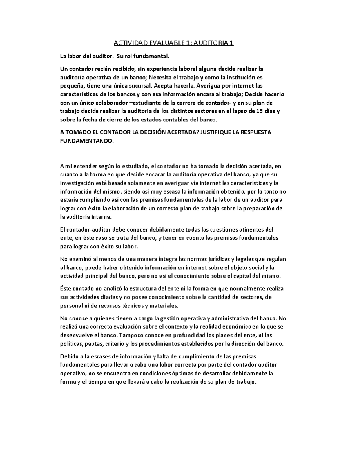 Actividad Evaluable 1 PDF - ACTIVIDAD EVALUABLE 1: AUDITORIA 1 La labor ...
