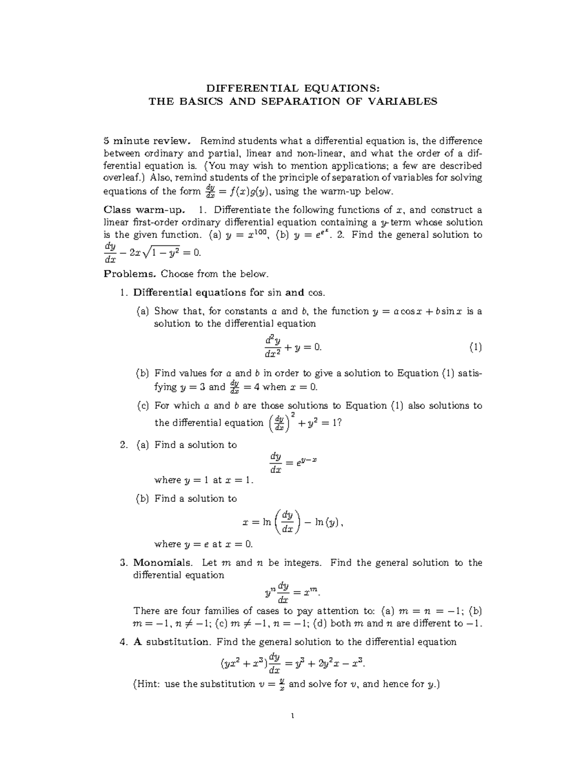 Differential Equations the Basics amd Separation of Variables ...