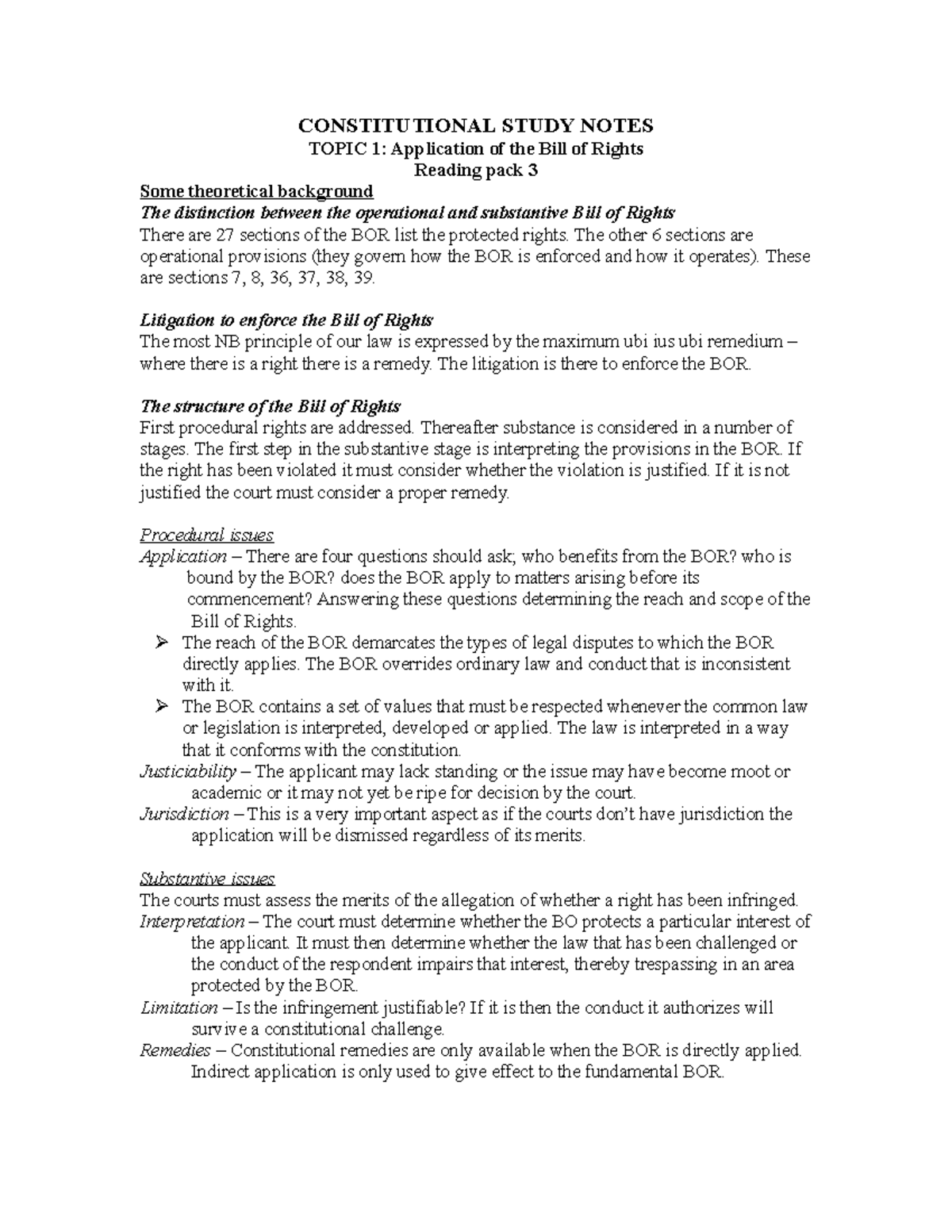 Constitutional Law Notes 2 - CONSTITUTIONAL STUDY NOTES TOPIC 1 ...