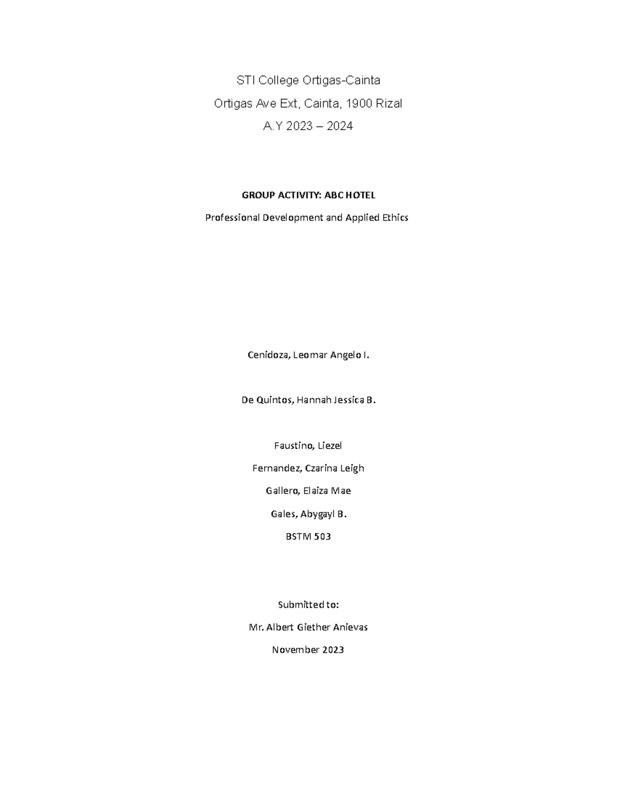 09-Group-Activity ABC-Hotel - STI College Ortigas-Cainta Ortigas Ave ...
