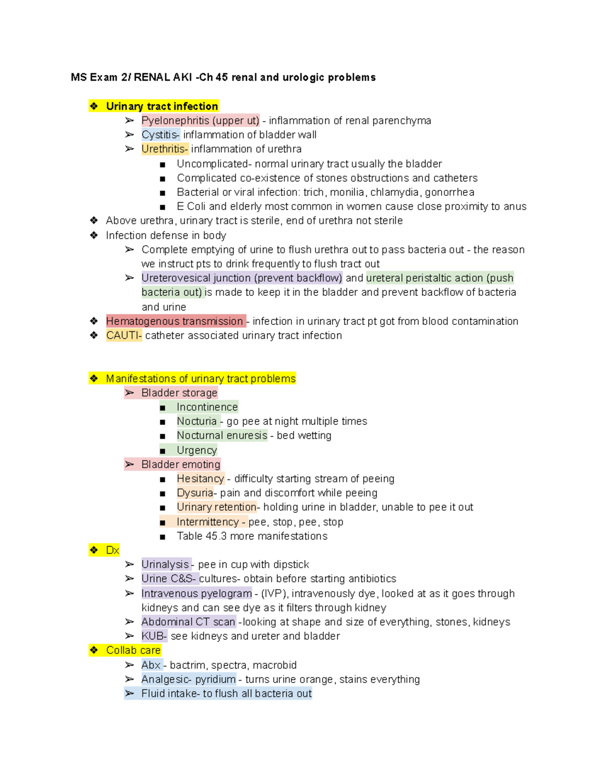 Ms exam 2 Renal - summary - MS Exam 2/ RENAL AKI -Ch 45 renal and ...