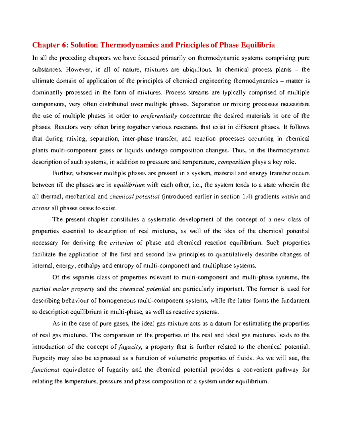 Solution Thermodynamics for Semester 2 Chemical Engineering - ENCH2TD ...