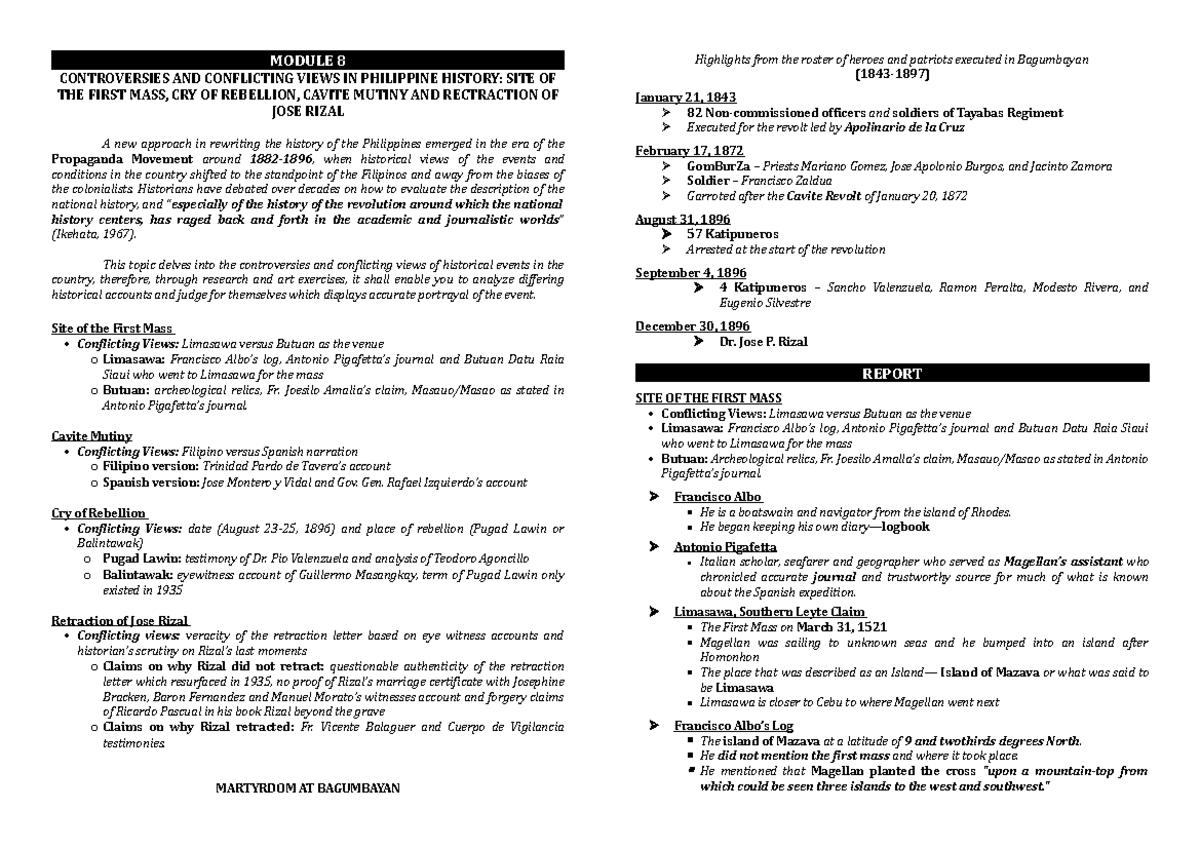 RPH Reviewer Module 8 11 - Readings in Philippine History - OLFU - Studocu