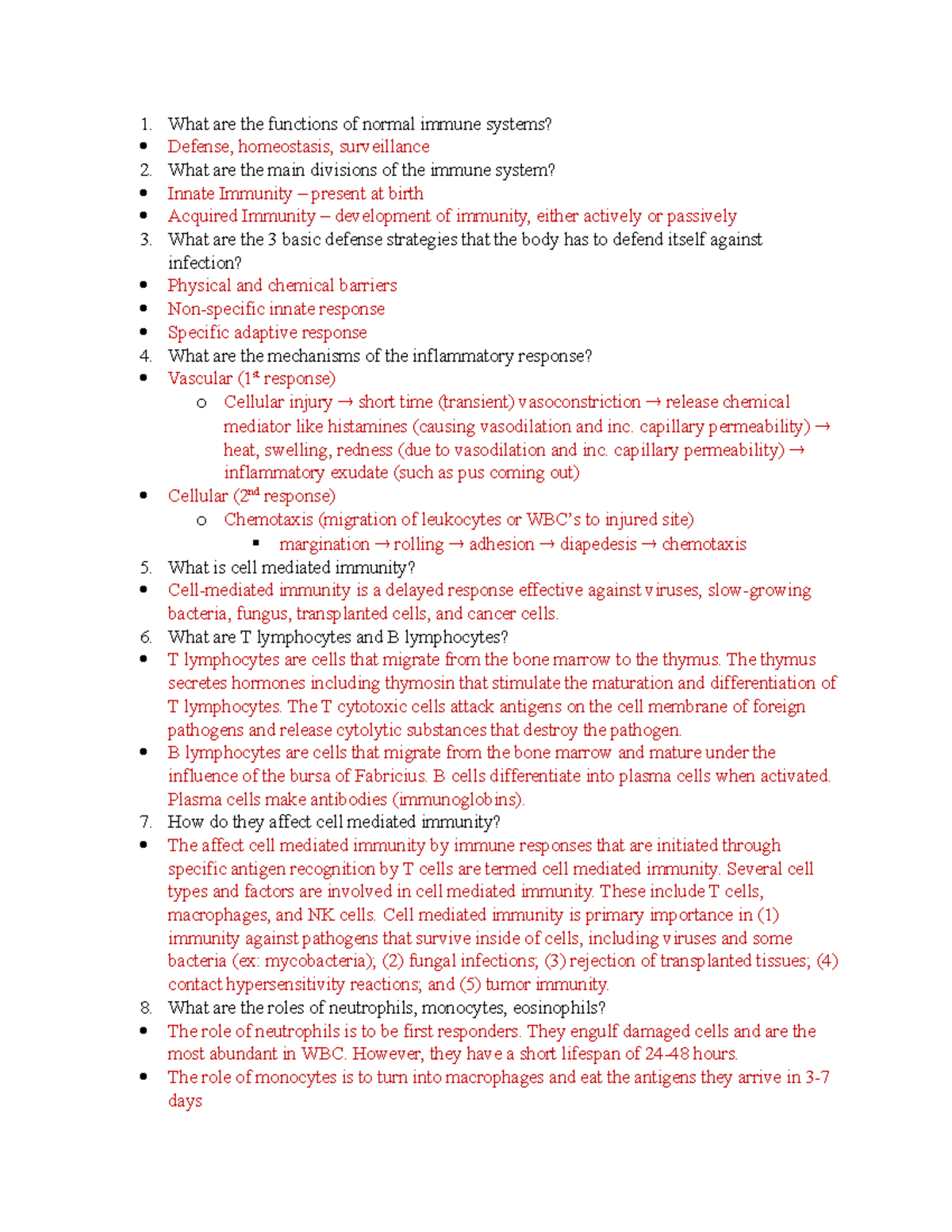 L1.1 Immunity Study Questions - What are the functions of normal immune ...
