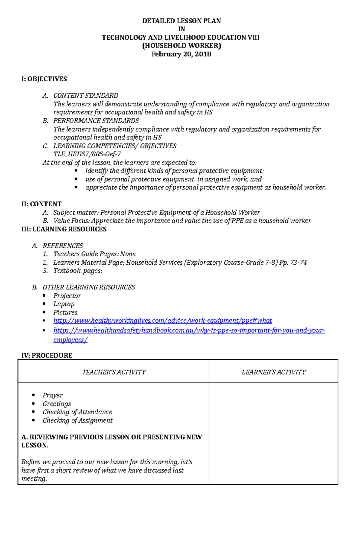 Sample of detailed lesson-plan for student teacher - DETAILED LESSON ...