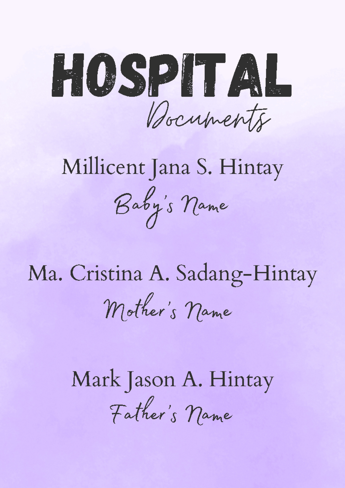 Add a heading - Test - HOSPITAL Documents Baby’s Name Mother’s Name ...