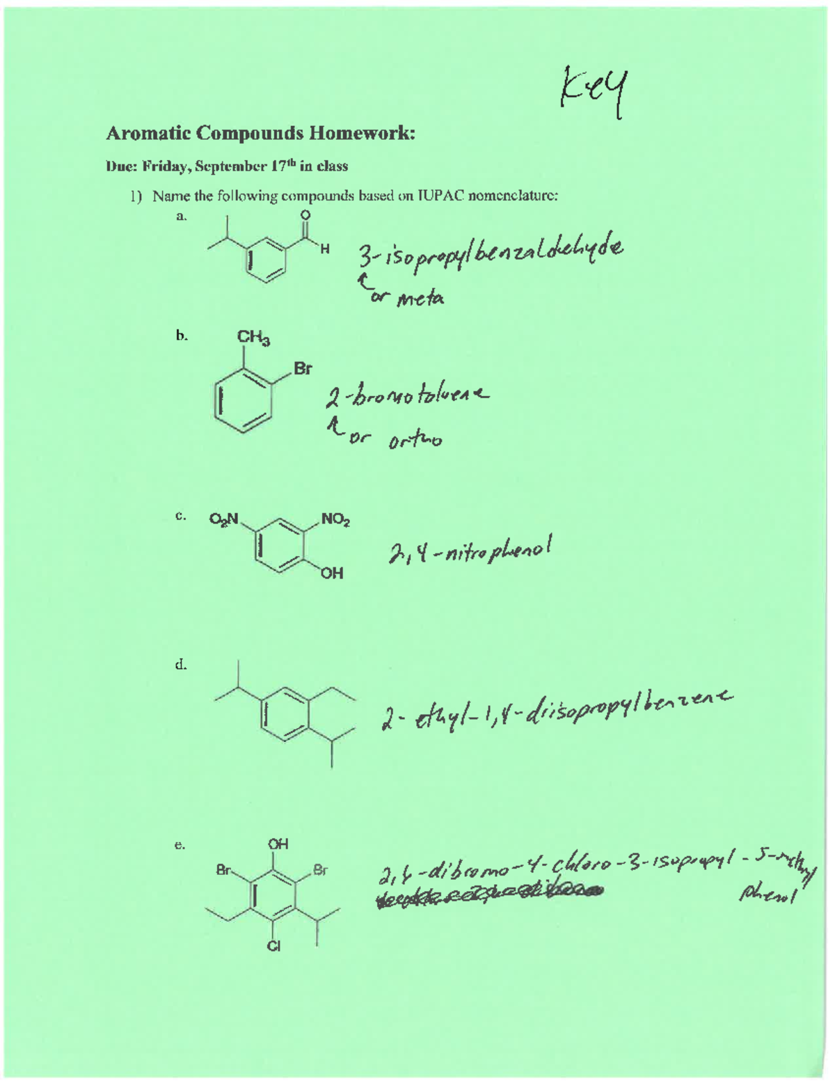 Aromatic Compounds Homework Key (2) - CHEM 3412 - Studocu