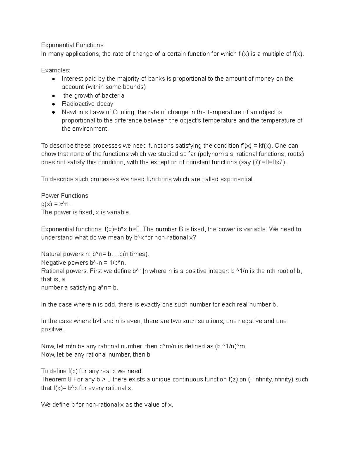 Calc notes- exponential functions - Exponential Functions In many ...