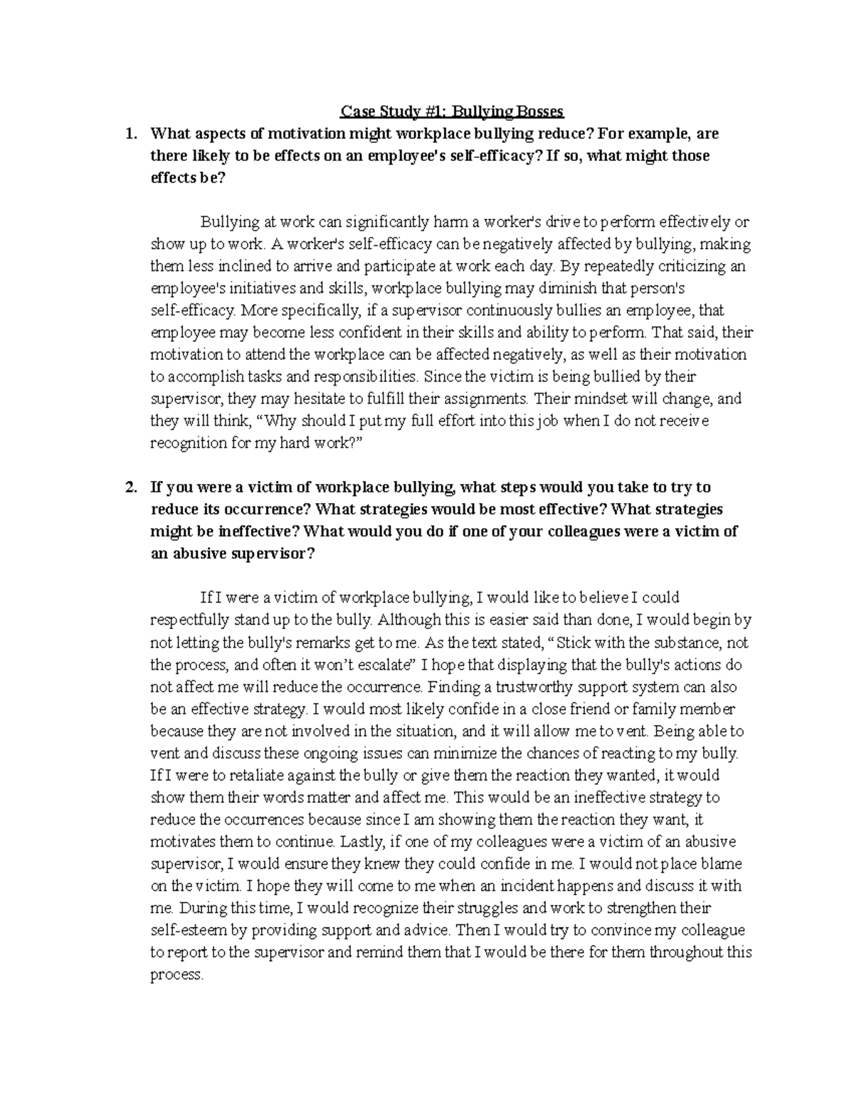 Case Studies Assignment - Case Study #1: Bullying Bosses What aspects ...