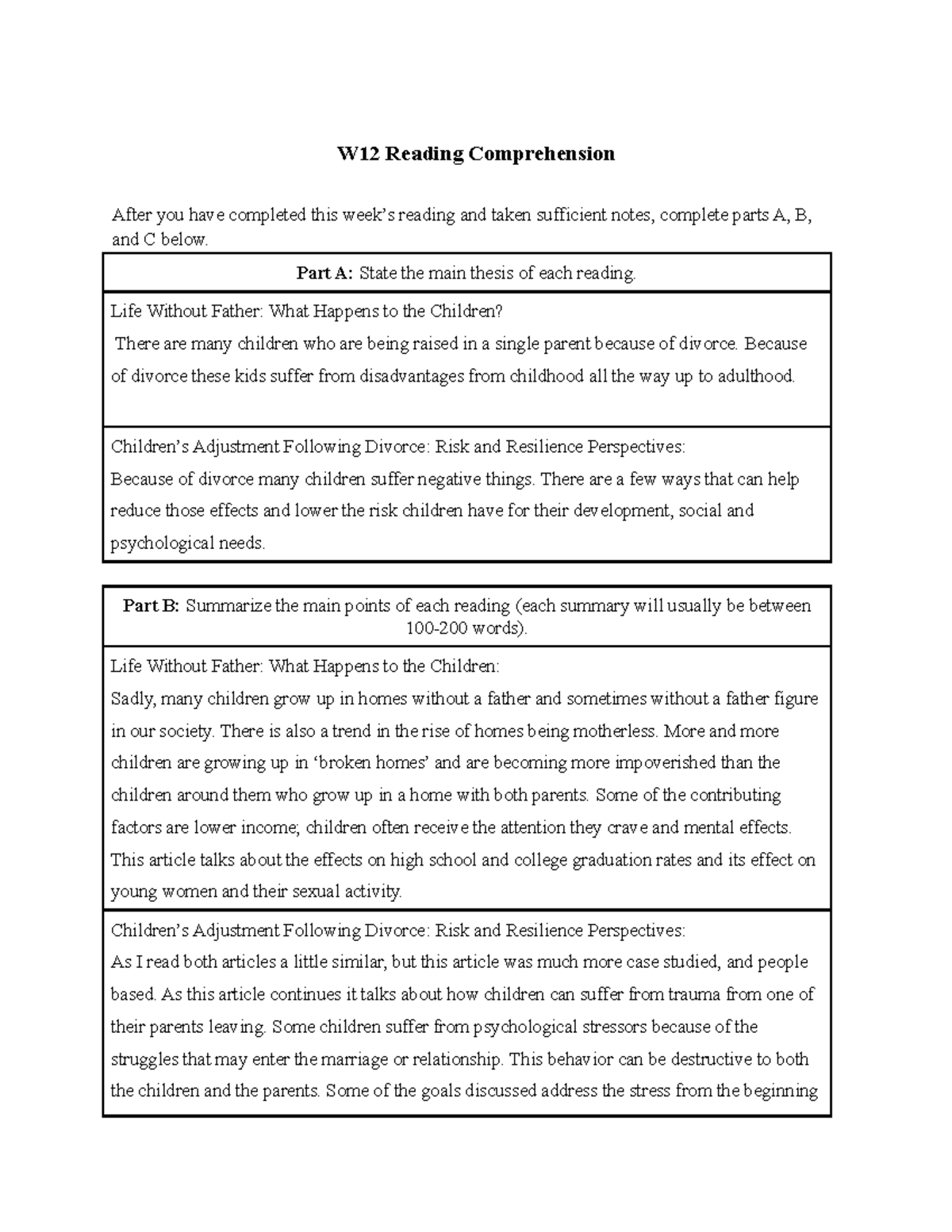 Soc311 document W12Reading Comprehension - W12 Reading Comprehension After you have completed ...