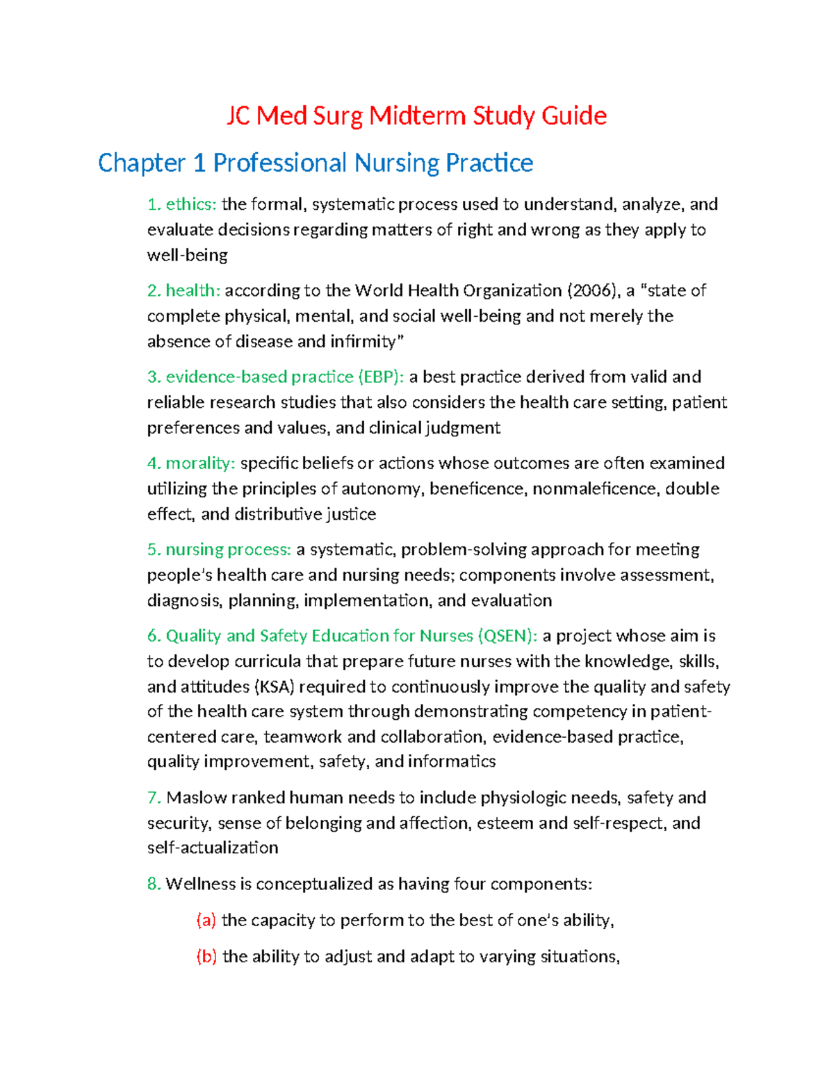 JC Med Surg Midterm Study Guide - JC Med Surg Midterm Study Guide ...