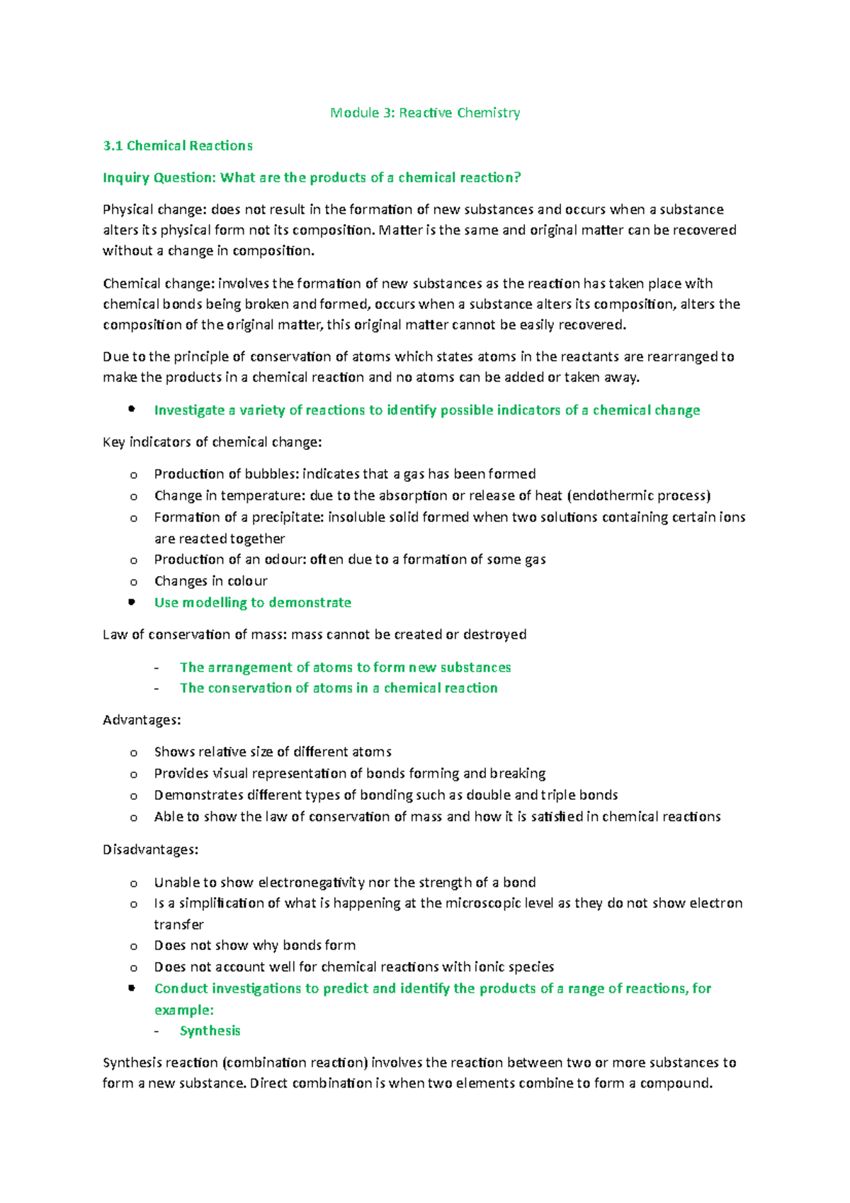 Module 3 Reactive Chemistry - Module 3: Reactive Chemistry 3 Chemical ...