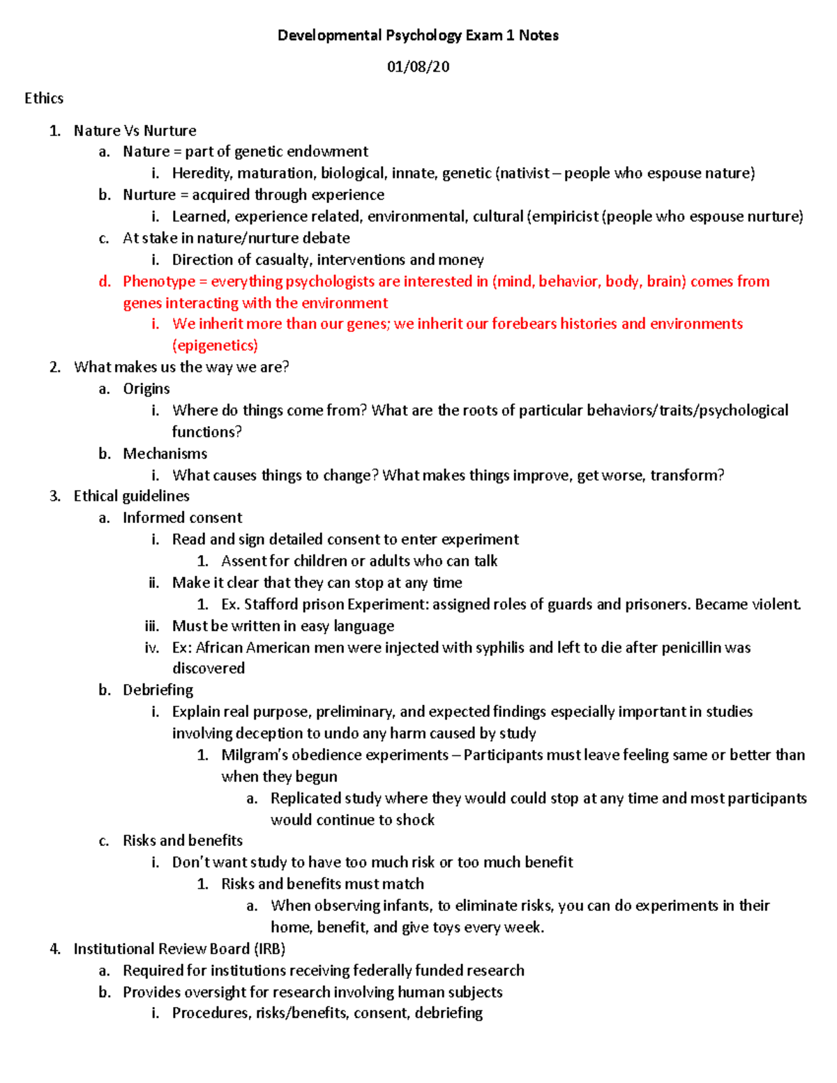 Exam 1. Developmental Psychology Notes - Developmental Psychology Exam ...