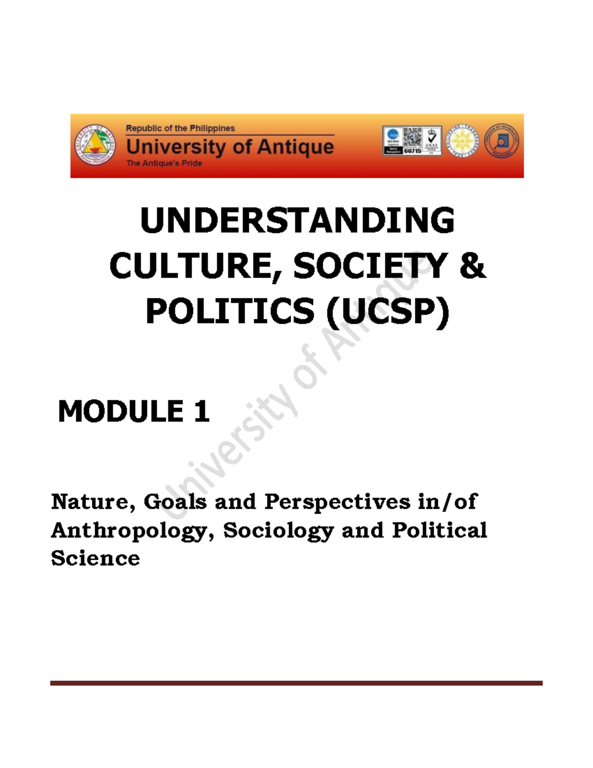 UCSP-Q1M1 024727 - Nature, Goals and Perspectives in/of Anthropology ...