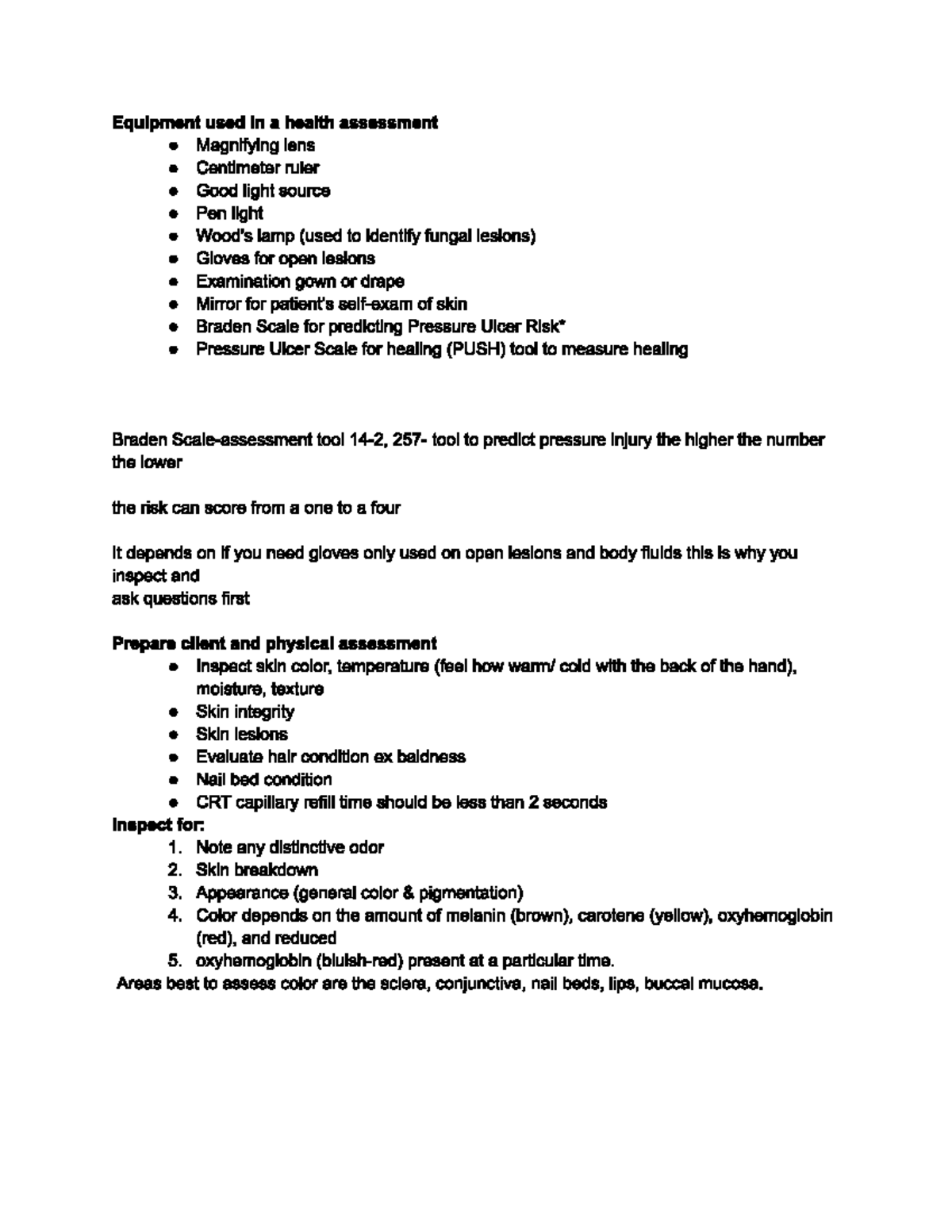 health assessment - NUR112 - Studocu