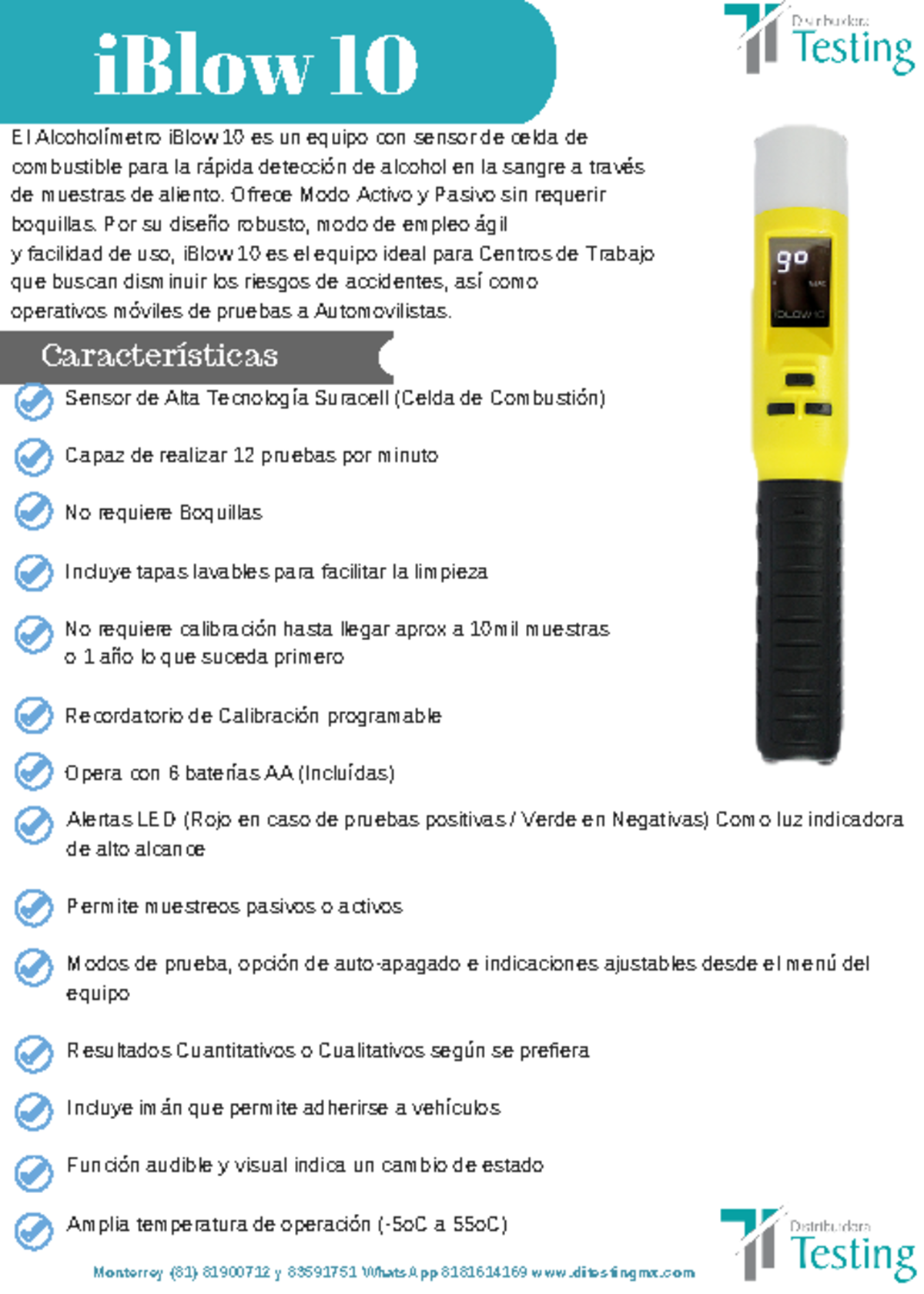 Alcoholímetro Iblow 10 - Ofrece Modo Activo y Pasivo sin requerir ...