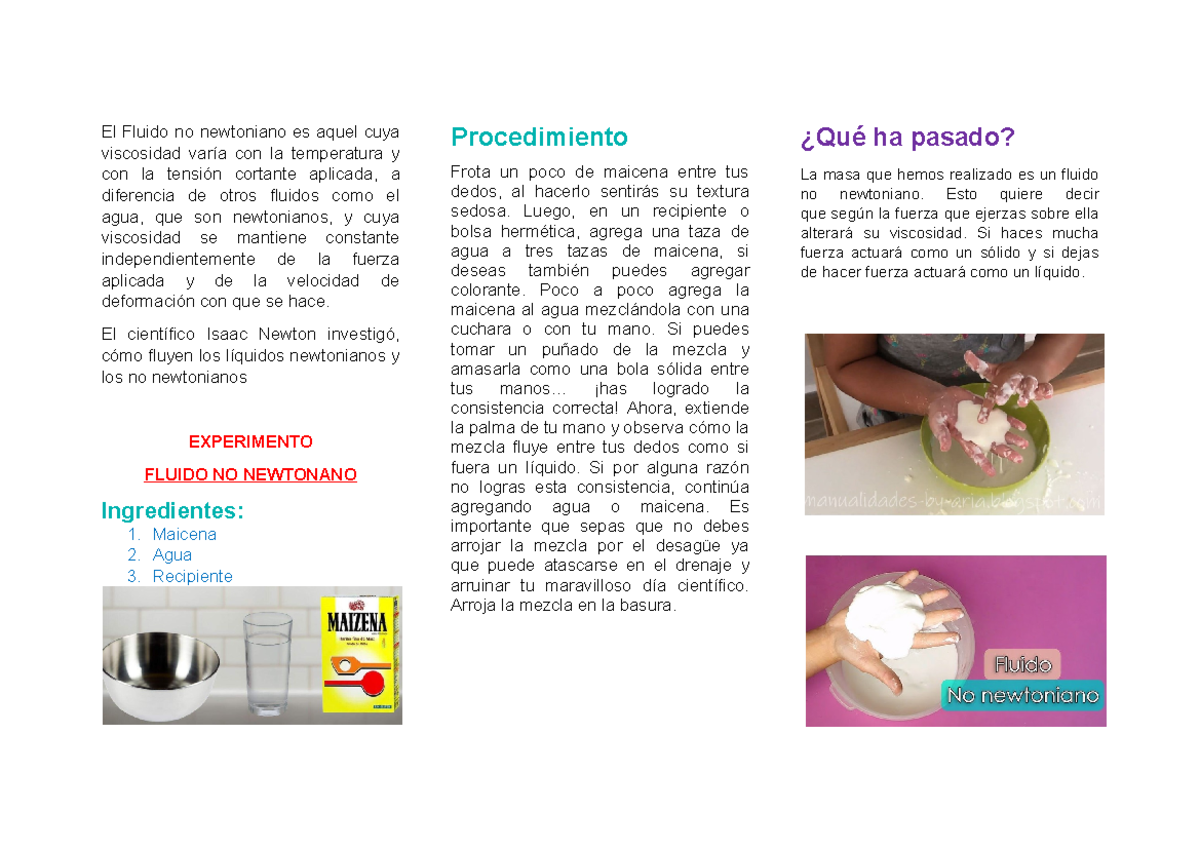 Triptico-fluido no newtoniano - El Fluido no newtoniano es aquel cuya viscosidad varía con la ...