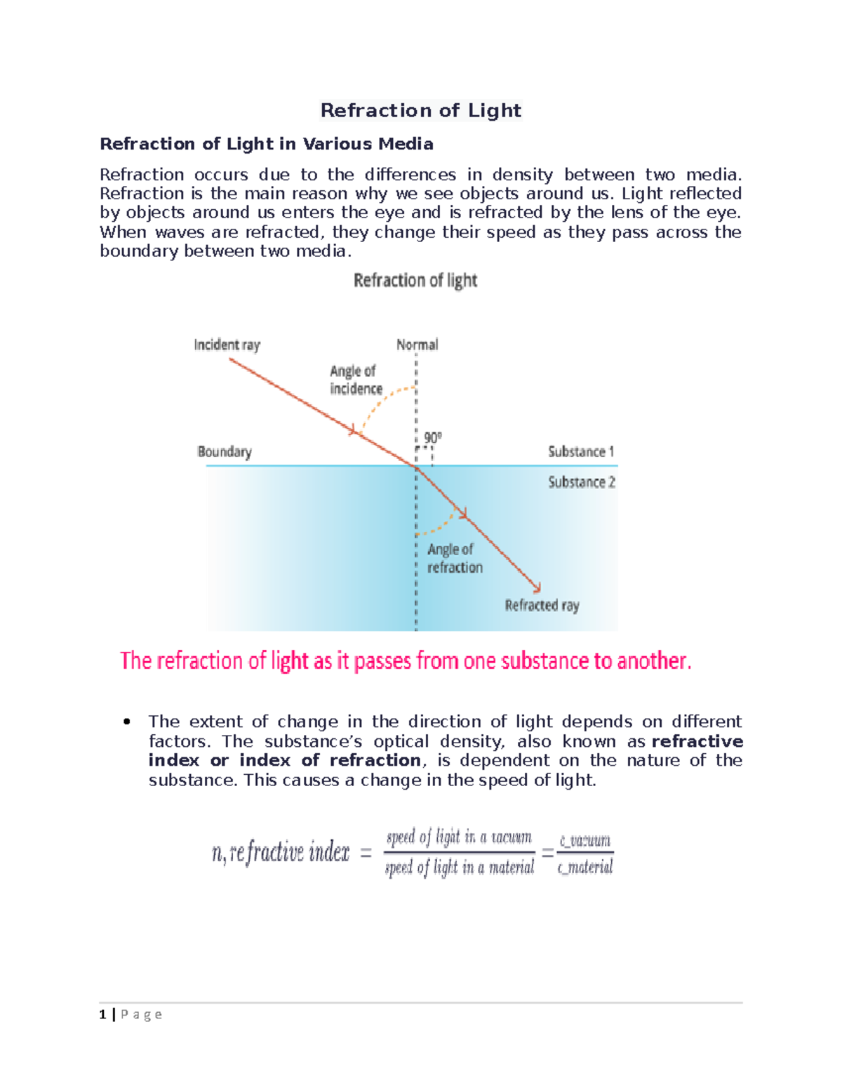 Refraction of Light - Refraction of Light Refraction of Light in ...