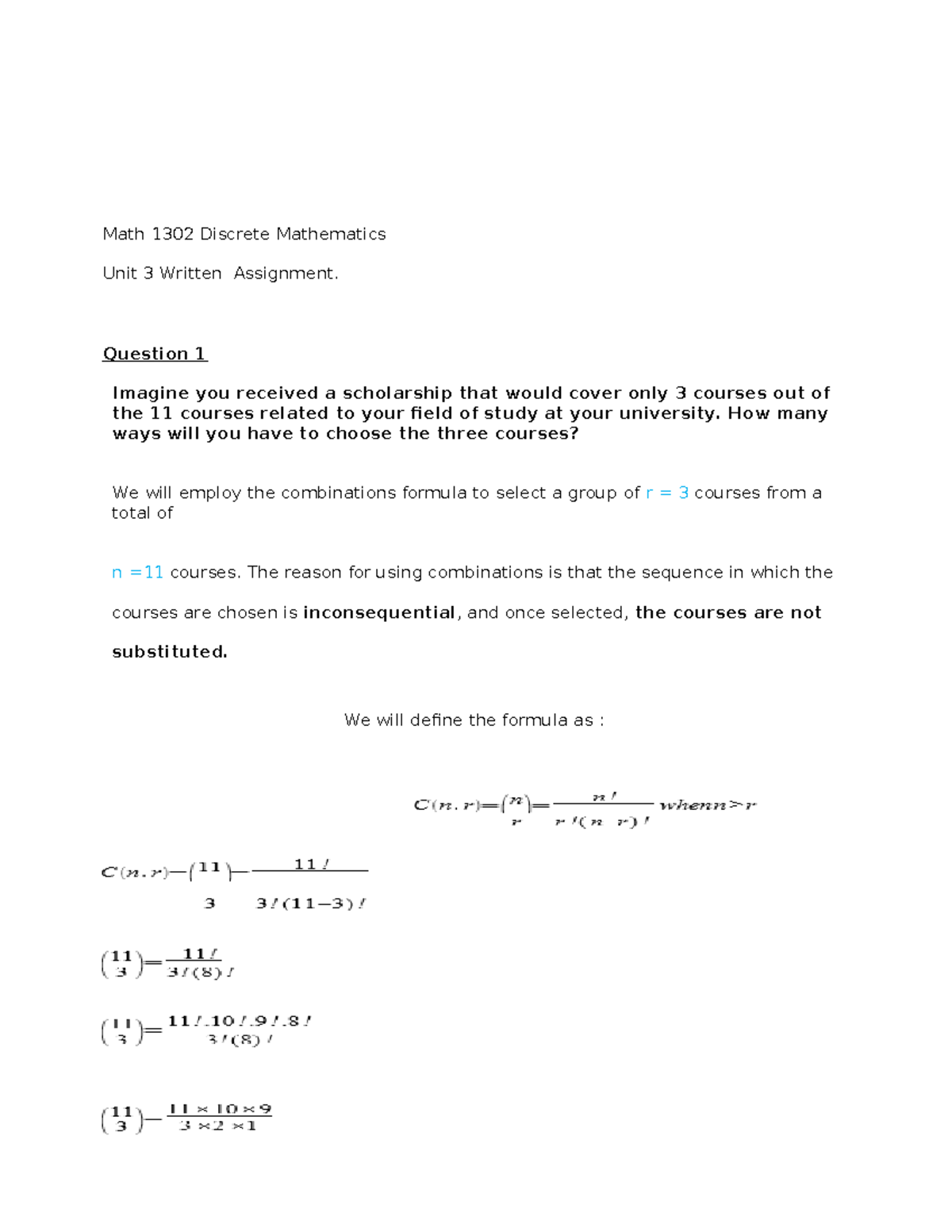 Math 1302 Unit 3 written Assignment - Math 1302 Discrete Mathematics Unit 3 Written Assignment ...