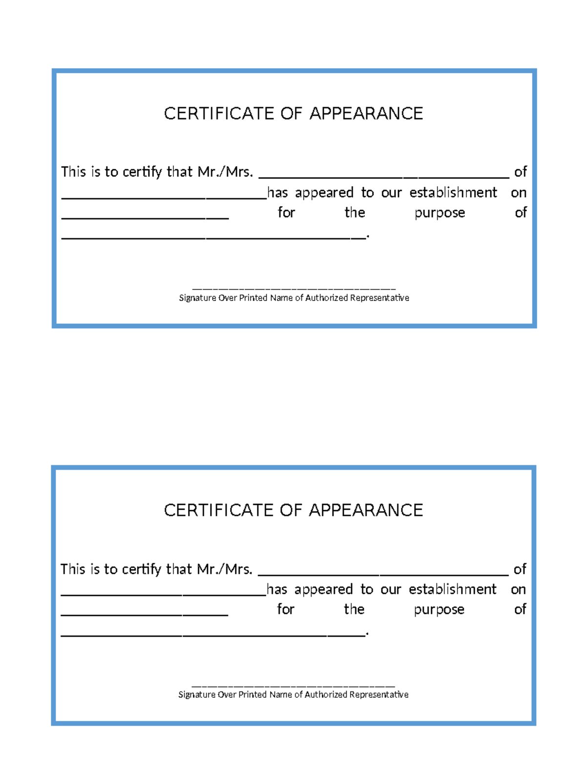 CA FOR Stores - CERTIFICATE OF APPEARANCE This is to certify that Mr ...