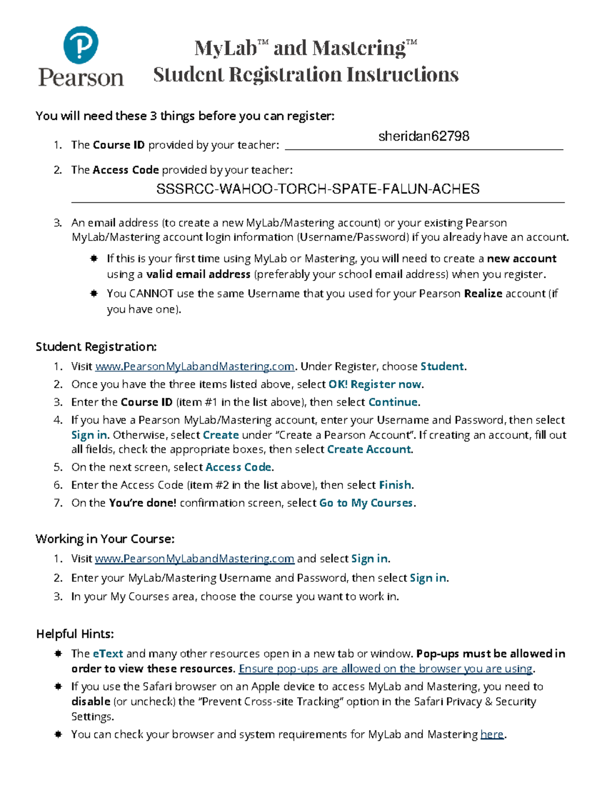 Apbio 1 Student My Lab - MyLab and Mastering Student Registration ...